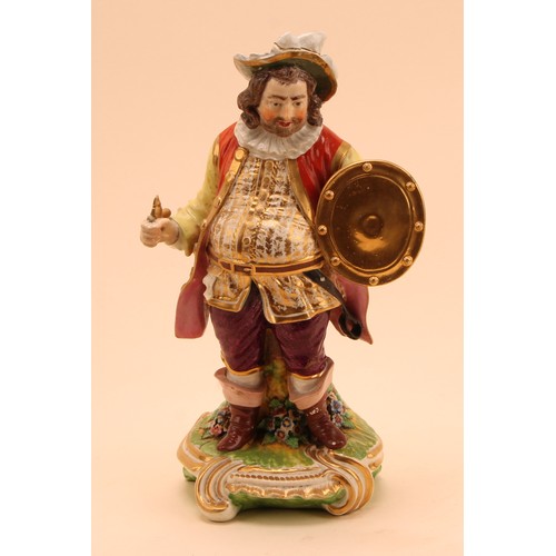 A Derby figure, Quinn as Sir John Falstaff, he stands holding an oval ...
