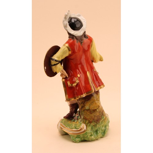 A Derby figure, Quinn as Sir John Falstaff, he stands holding an oval ...