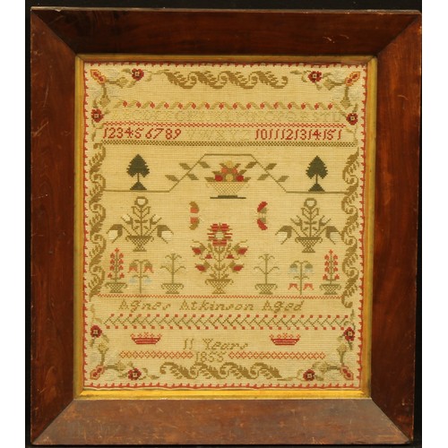 A Victorian needlework sampler, Agnes Atkinson, Aged 11 Years, 1855, in ...