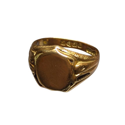 An 18ct Chester gold shield design signet ring, hallmarked for 18ct ...