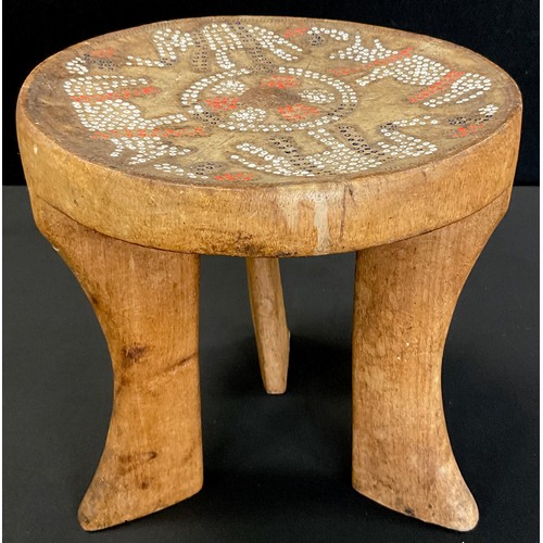 A Kamba tribal three-legged stool, Kenya, East Africa, with beadwork ...