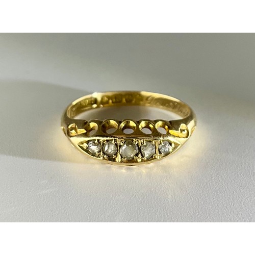 A Victorian 18ct gold five stone diamond ring, set with five melee rose ...