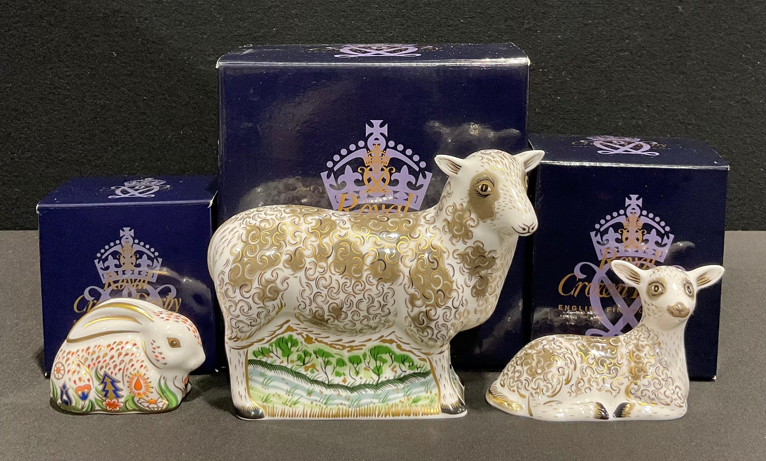 Royal Crown Derby Paperweights - Jacob Sheep, Jacob Lamb, Baby Rowsley ...