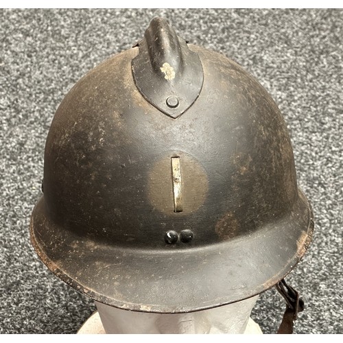 WW2 French M26 Adrian Steel Helmet. Painted black to the exterior ...