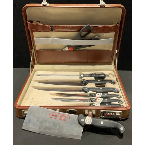 A Prima stainless steel professional kitchen knife set, cased with ...