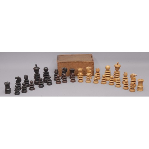 A boxwood and rosewood St George pattern chess set, the Kings 11cm high ...