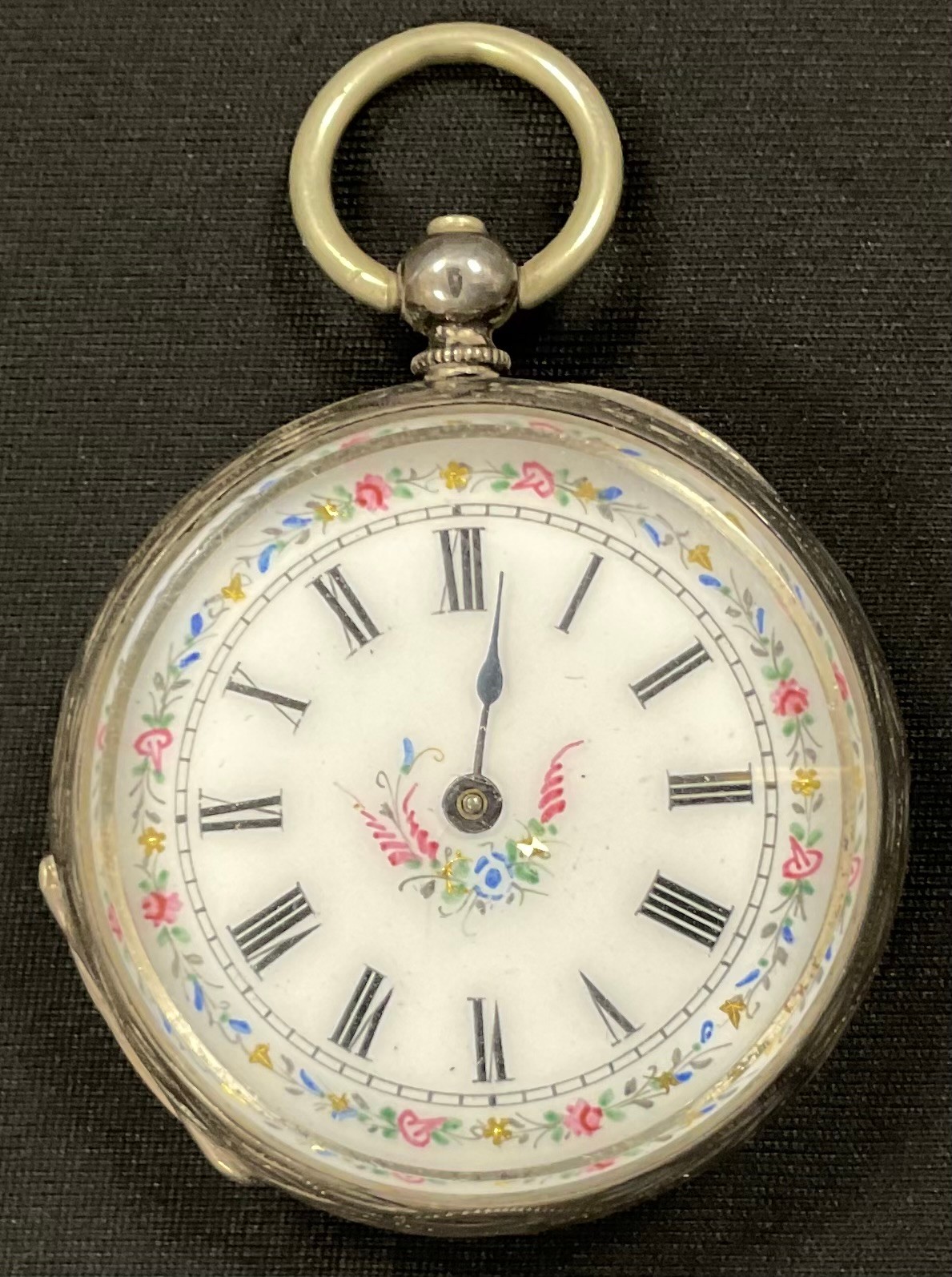 A 19th century Swiss silver fob watch, the enamel dial decorated with ...