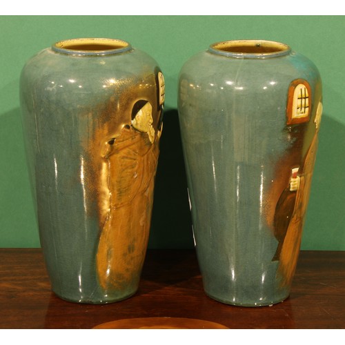 A pair of Thomas Forester Phoenix Ware ovoid vases, each decorated in ...