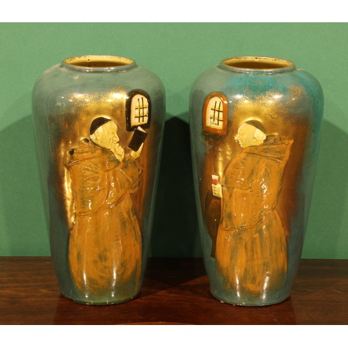A pair of Thomas Forester Phoenix Ware ovoid vases, each decorated in ...