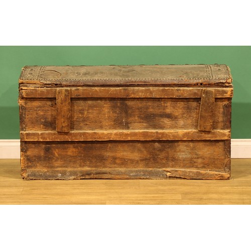A 19th century brass studded leather coffer or chest, hinged cover ...