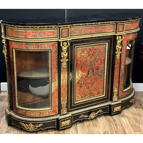 A 19th century Boulle and ebonised credenza or side cabinet, slightly ...