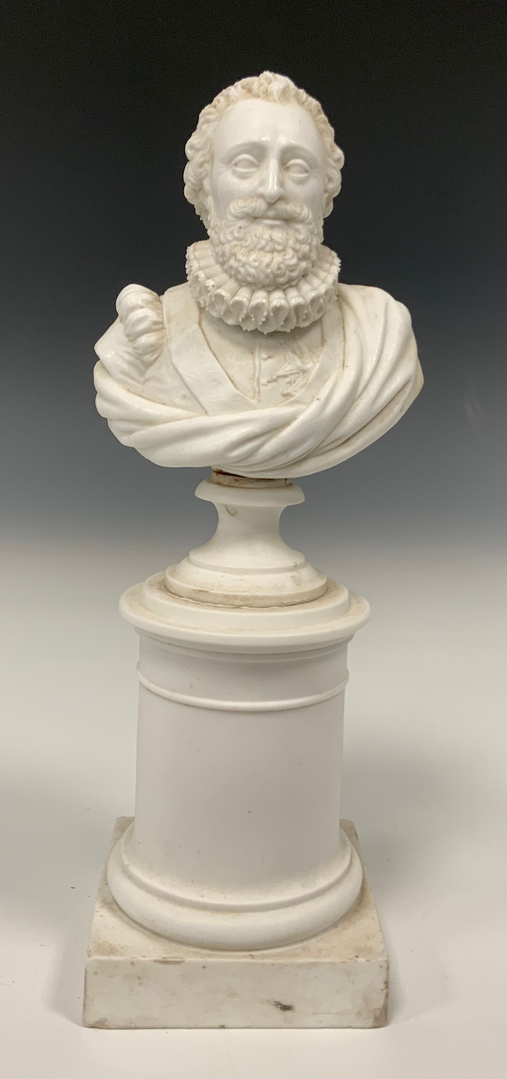 A 19th century parian ware portrait bust, Henry IV of France, plinth ...