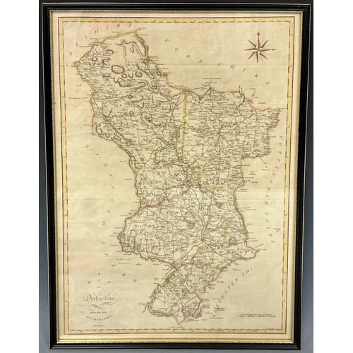 Cartography Maps - a Christo Saxton hand coloured map Derbyshire, title ...
