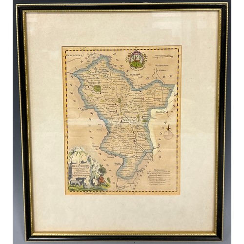 Cartography Maps - a Christo Saxton hand coloured map Derbyshire, title ...