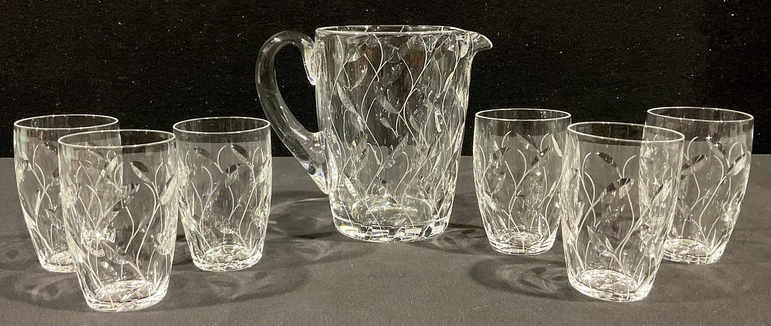An Art Deco cut glass leaf pattern lemonade set by Clyne Farquharson ...
