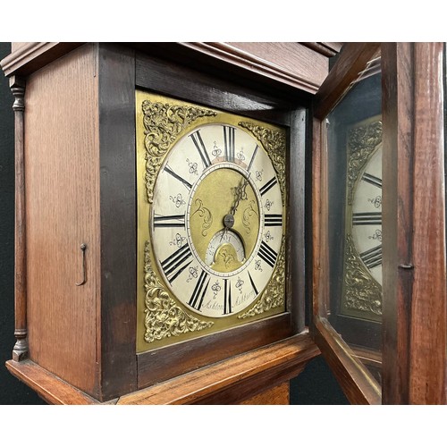 An 18th century Derbyshire oak longcase clock, 30.5cm square brass dial ...