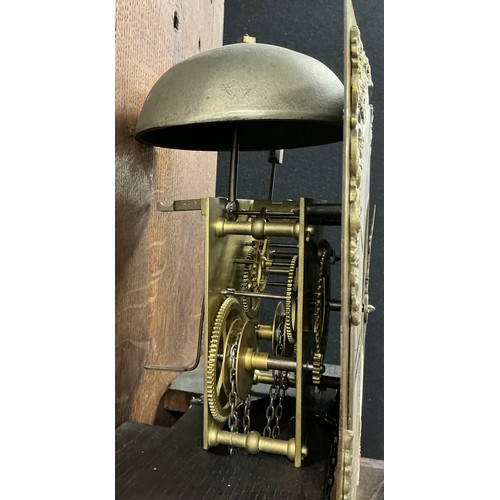 An 18th century Derbyshire oak longcase clock, 30.5cm square brass dial ...