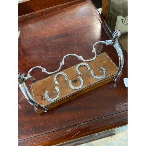 Vintage Pipe Rack with 5 Silver Plated Horseshoe Holders(Real Leather ...