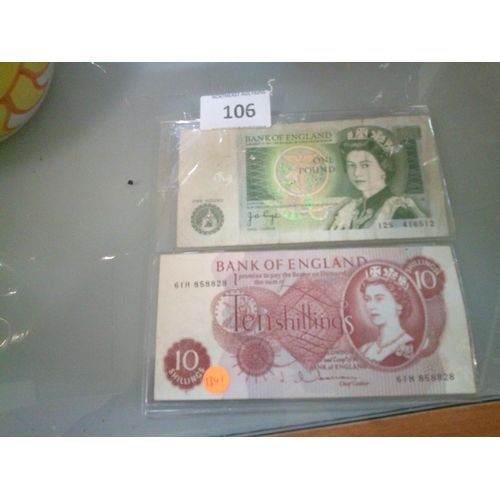 10 Shilling Note & £1 Stg Note