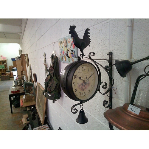 New Double Sided Cockerel Wall Clock with Bell (w)