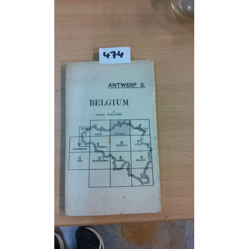 WW1 Fold-out map of Antwerp, Belgium, on linen scale 1:100,000, with ...