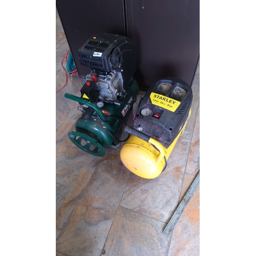 Pair of portable air compressors: Stanley 1.5 HP 24 L 8 bar yellow unit ...