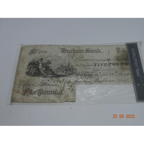 Durham Bank White Five Pound Note 1889 (B)