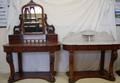 Mahogany mirror back dressing chest with matching marble top washstand