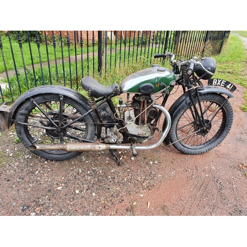 BSA B35/2 motorcycle. 1935. Engine turns. Three speed hand change ...