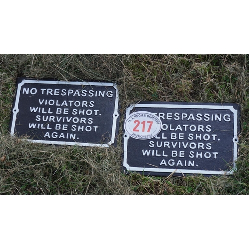 2- No Tresspassing signs 13x8 1/2" +VAT