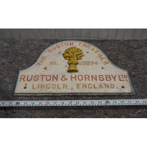 Cast iron plaque The Ruston Thresher, Ruston and Hornsby