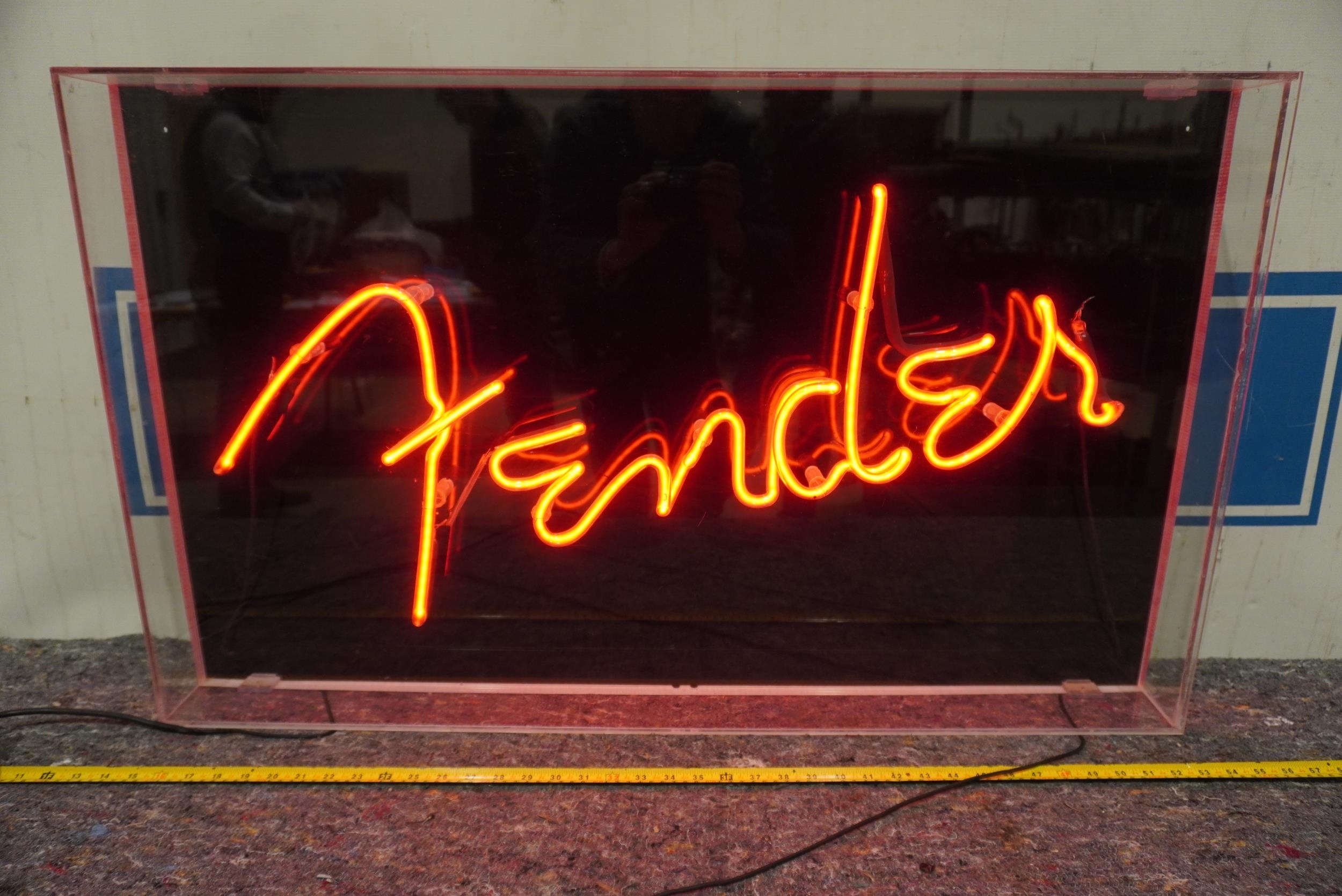 Fender neon lightbox music shop advertising sign 24x39"