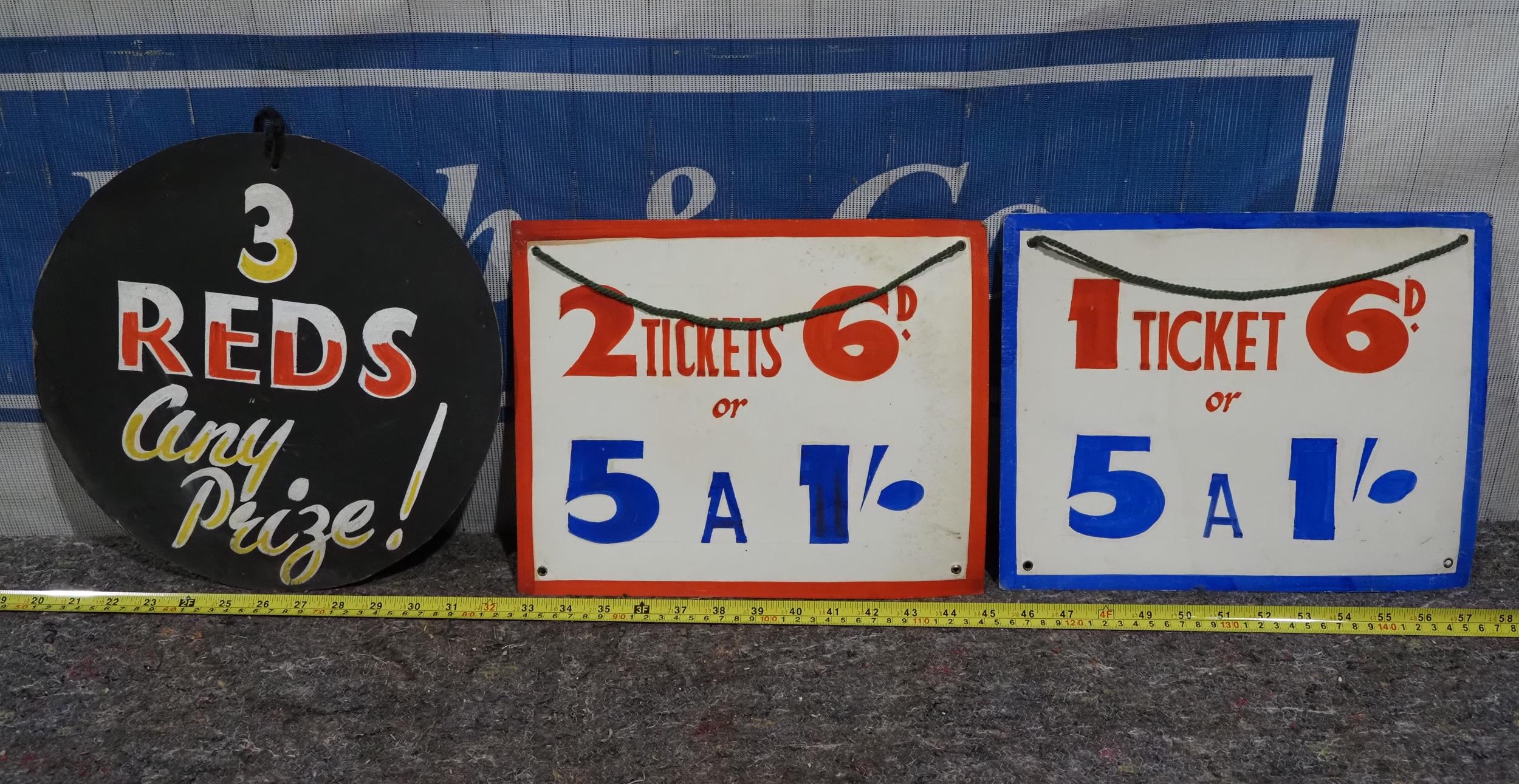 3- Original hand painted fairground signs