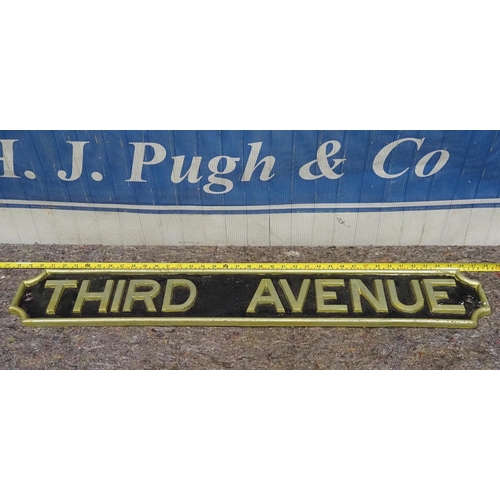 Cast iron street sign - Third Avenue said to be from from Rolls Royce ...