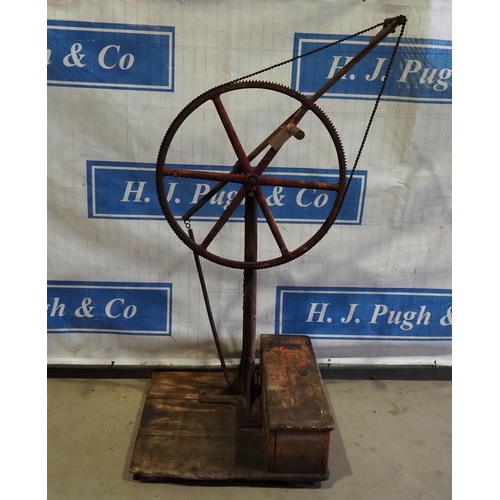 Wolseley sheep shearing machine on original wooden base with tool box