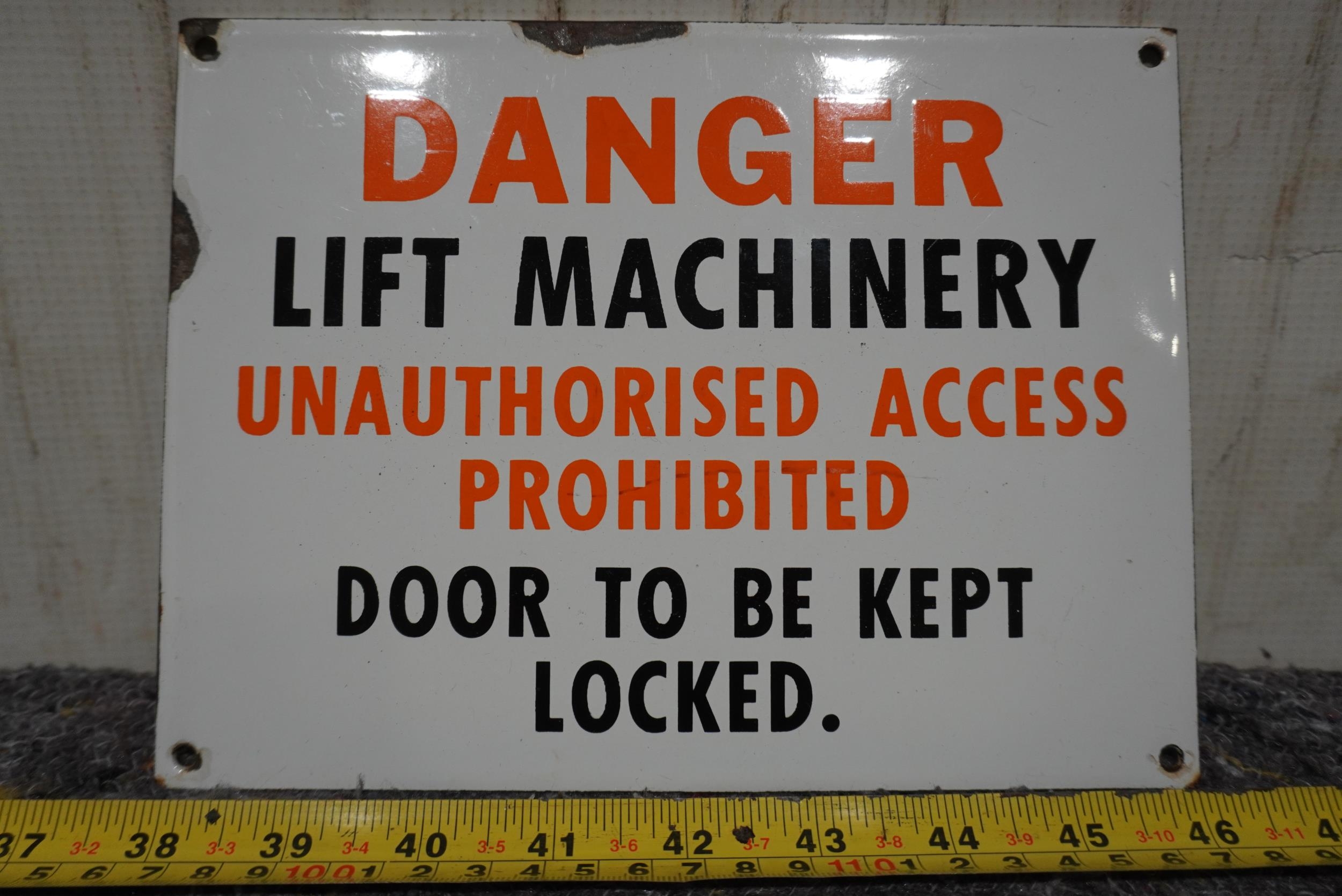 Enamel sign - Danger Lift Machinery 6.5x8.5"