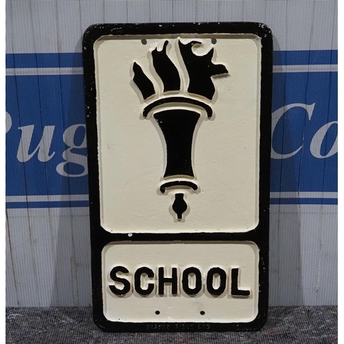 Cast aluminium road sign - School 21x12"