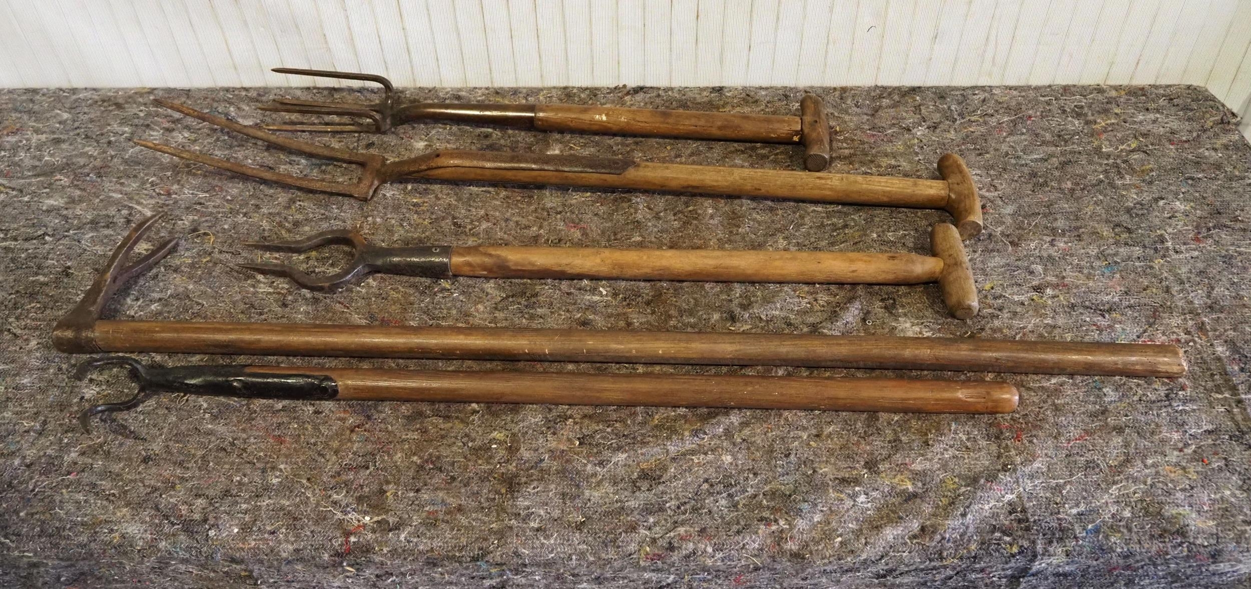 Vintage weeding tools, clay fork etc.