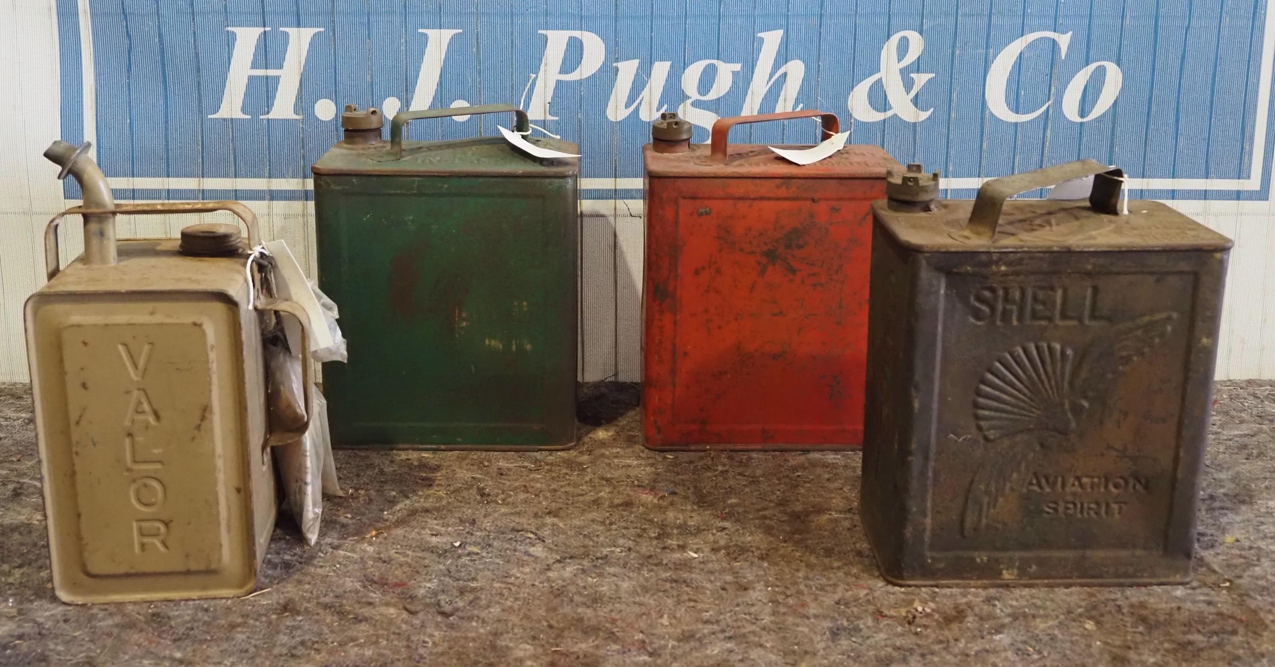 3 - 2 Gallon fuel cans to include Shell Aviation Spirit and 1 other