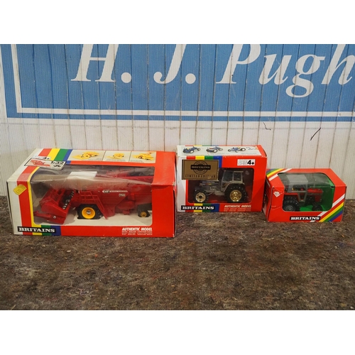 Britains model tractors & MF760 combine