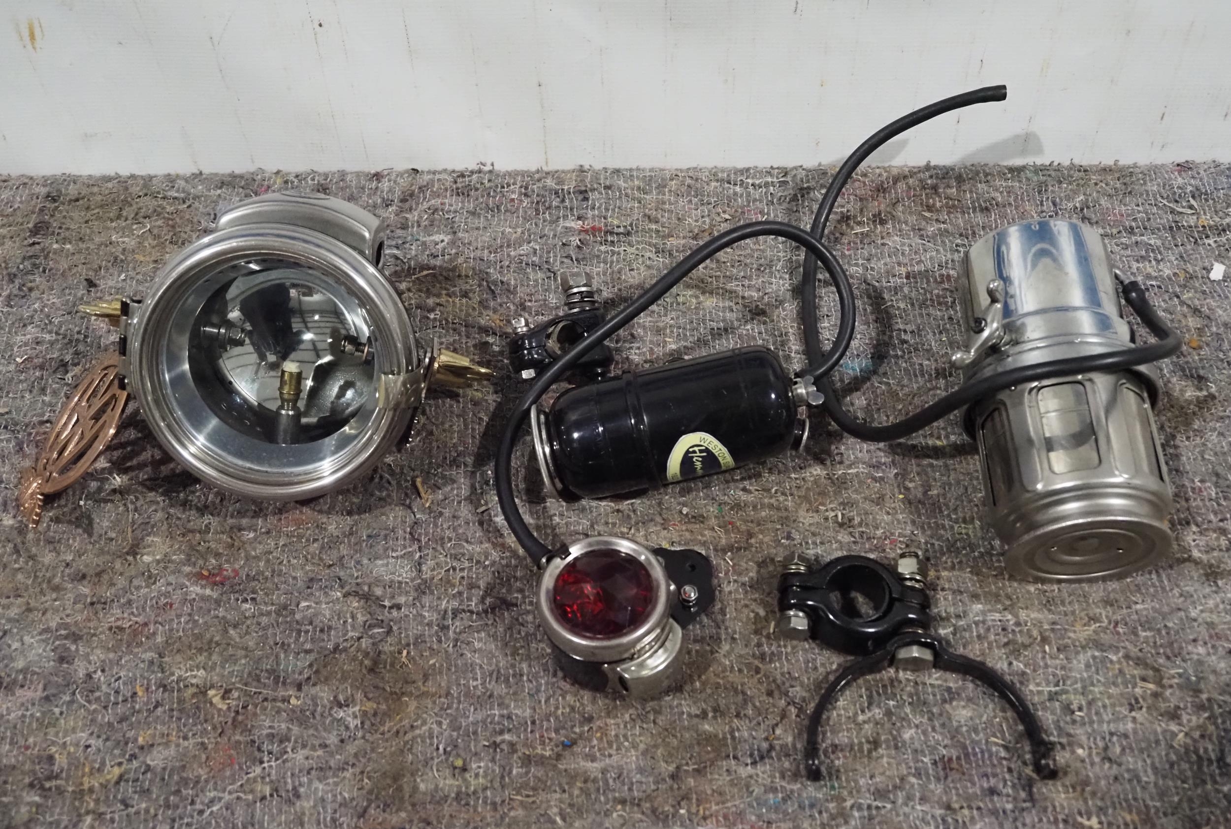 Carbide lighting set to include King of the road headlamp, Nos
