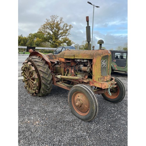 Nuffield DM4 tractor. 1952. Rear wheel weights & spade lugs. Reg. LDG ...