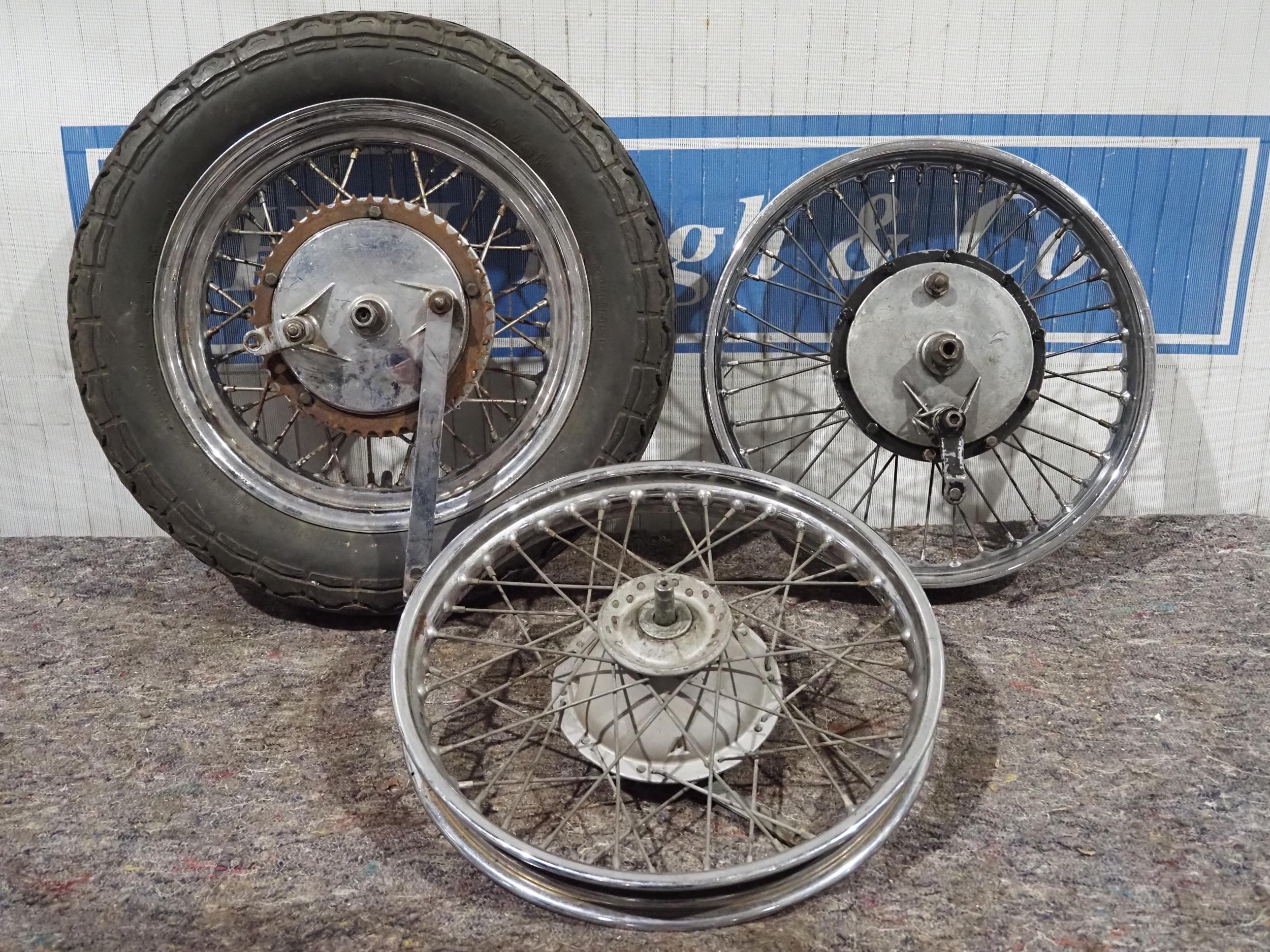 3 BSA wheel rims with brake hubs