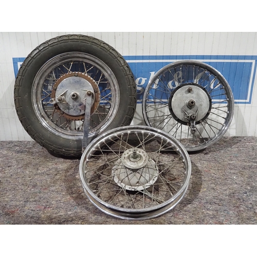 3 BSA wheel rims with brake hubs