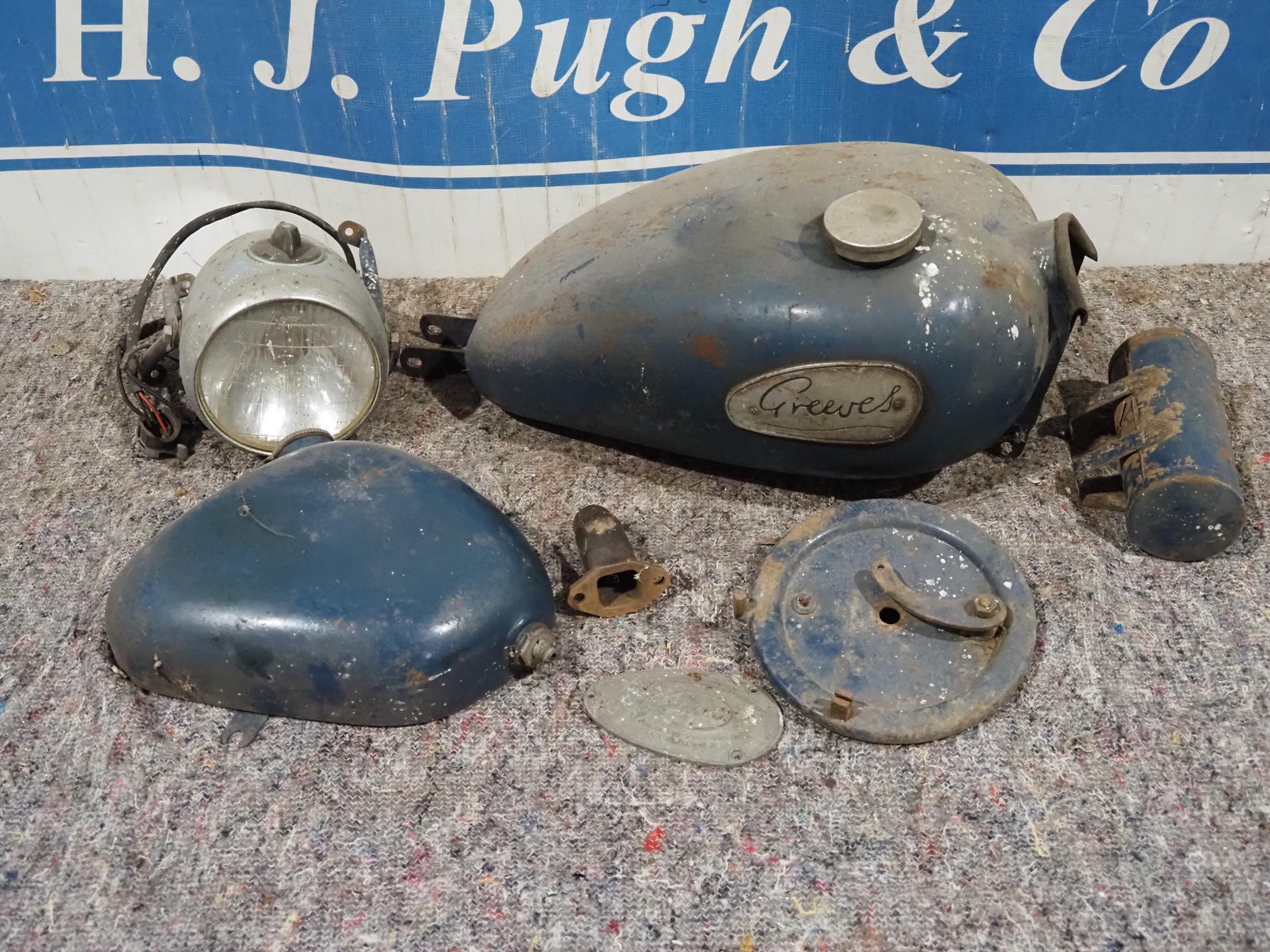 Greeves petrol, tank oil tank, headlight, etc.