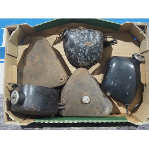 5 British motorcycle oil tanks and toolboxes