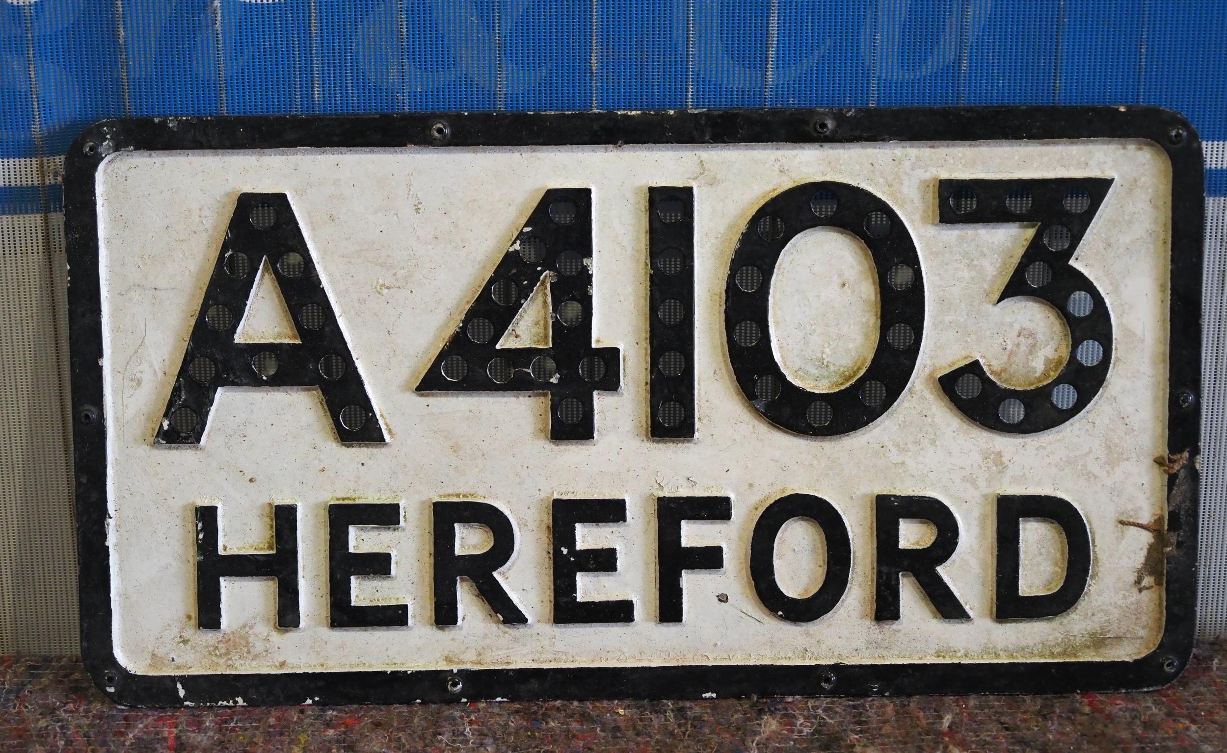 Cast aluminium road sign - A4103 Hereford 10" x 18"