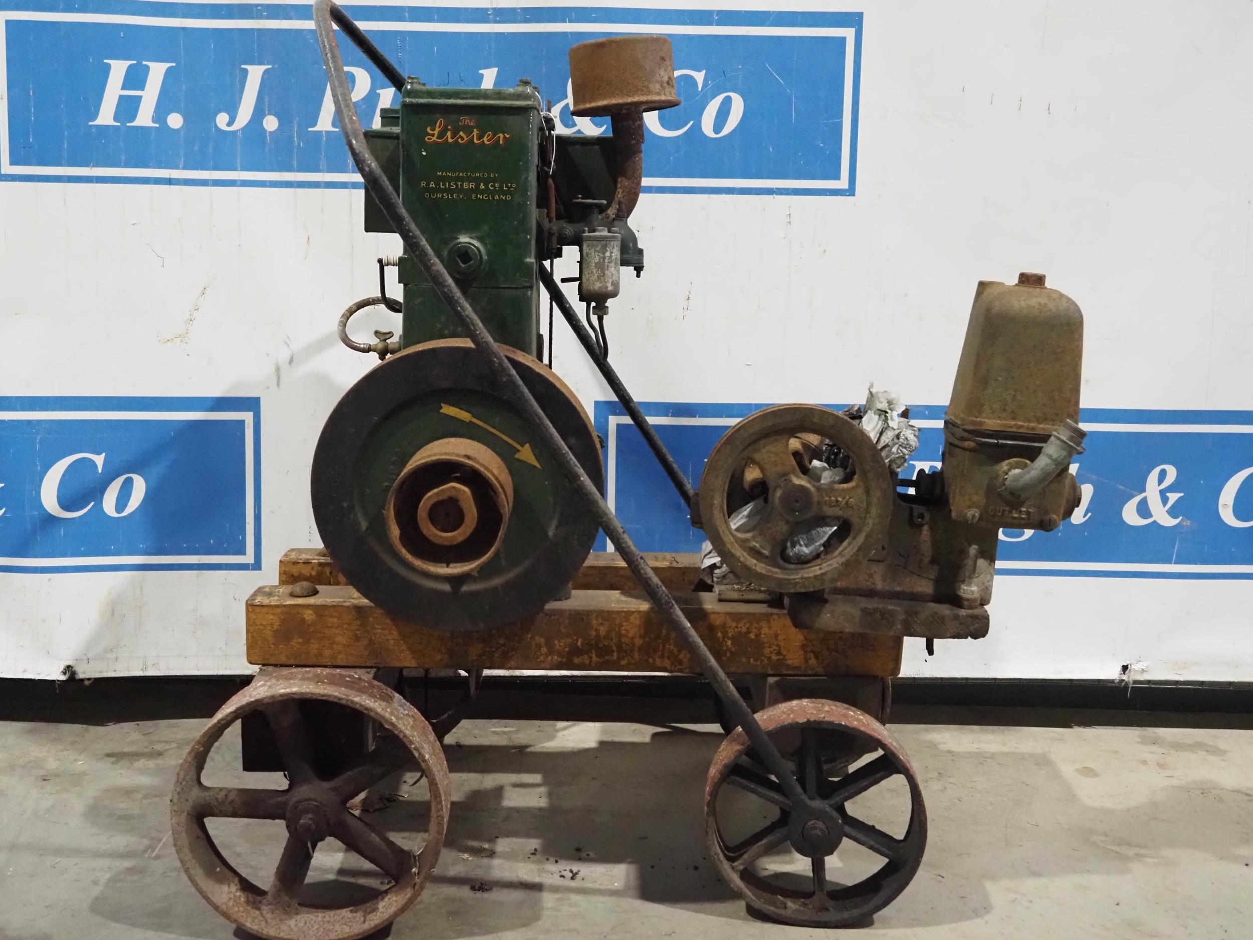 Lister D and domestic pump on 4 wheel trolley