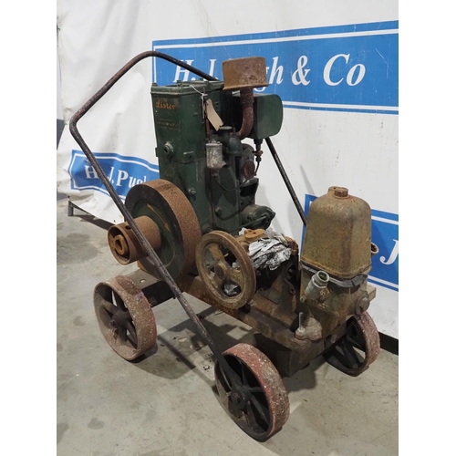 Lister D and domestic pump on 4 wheel trolley