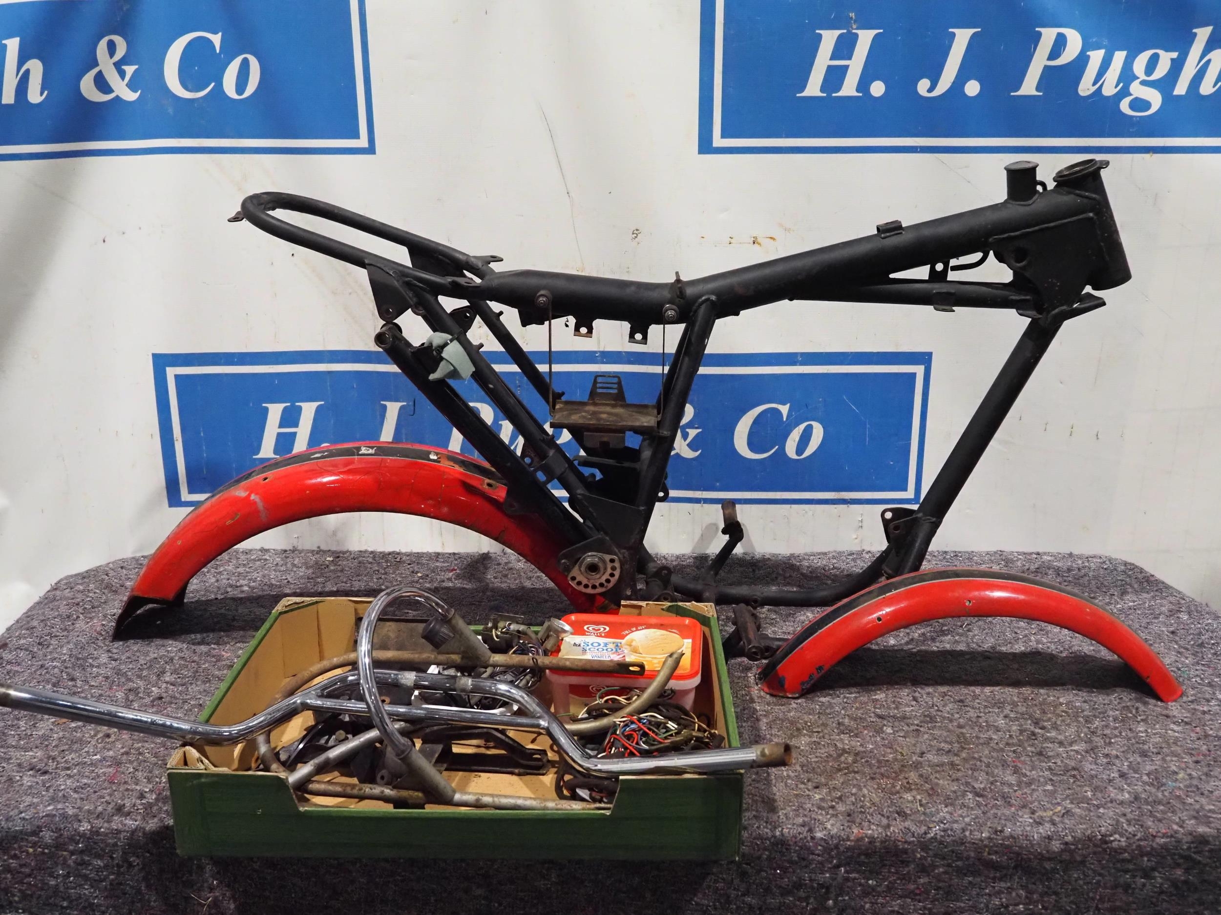 BSA B50T frame and swingarm with mudguards, battery box rear loop and ...